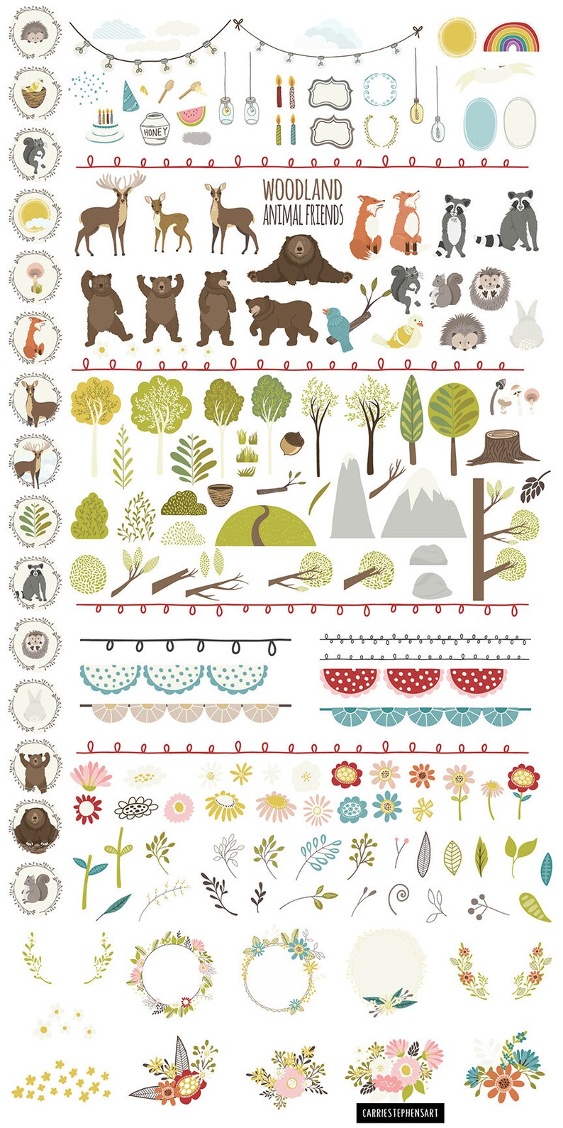 Woodland Animal Clipart, Forest Friends, Fox, Bear Clip Art, Raccoon ...