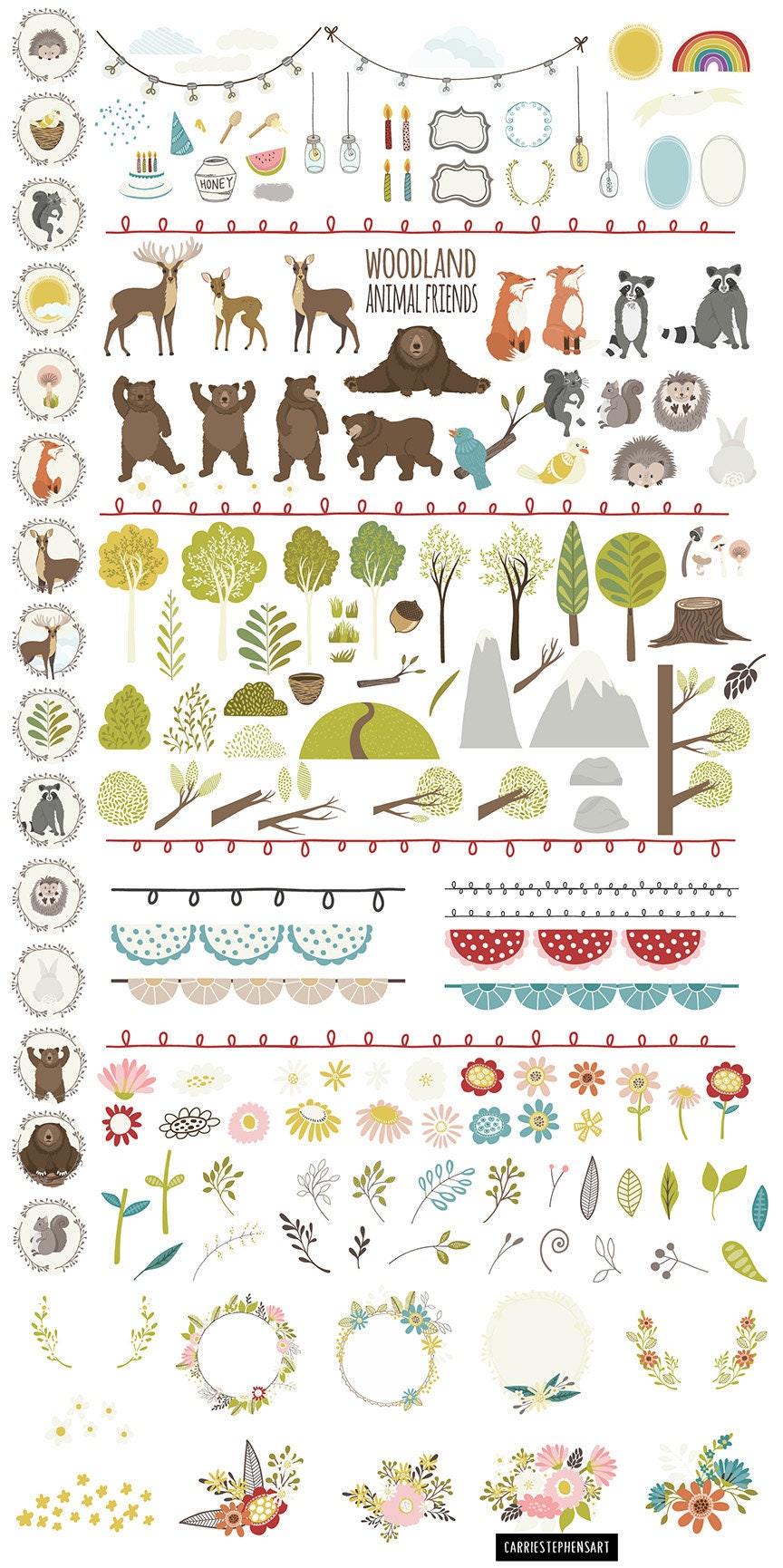 Woodland Animal Clipart Forest Friends Fox Bear Clip Art | Etsy