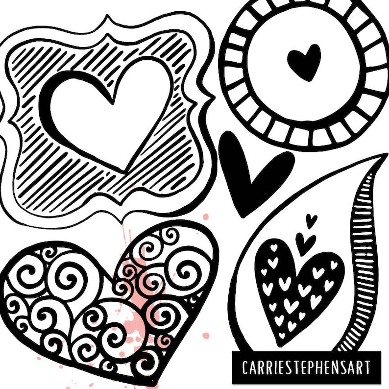 Line Heart Border ClipArt Heart Digital Stamps Printable | Etsy