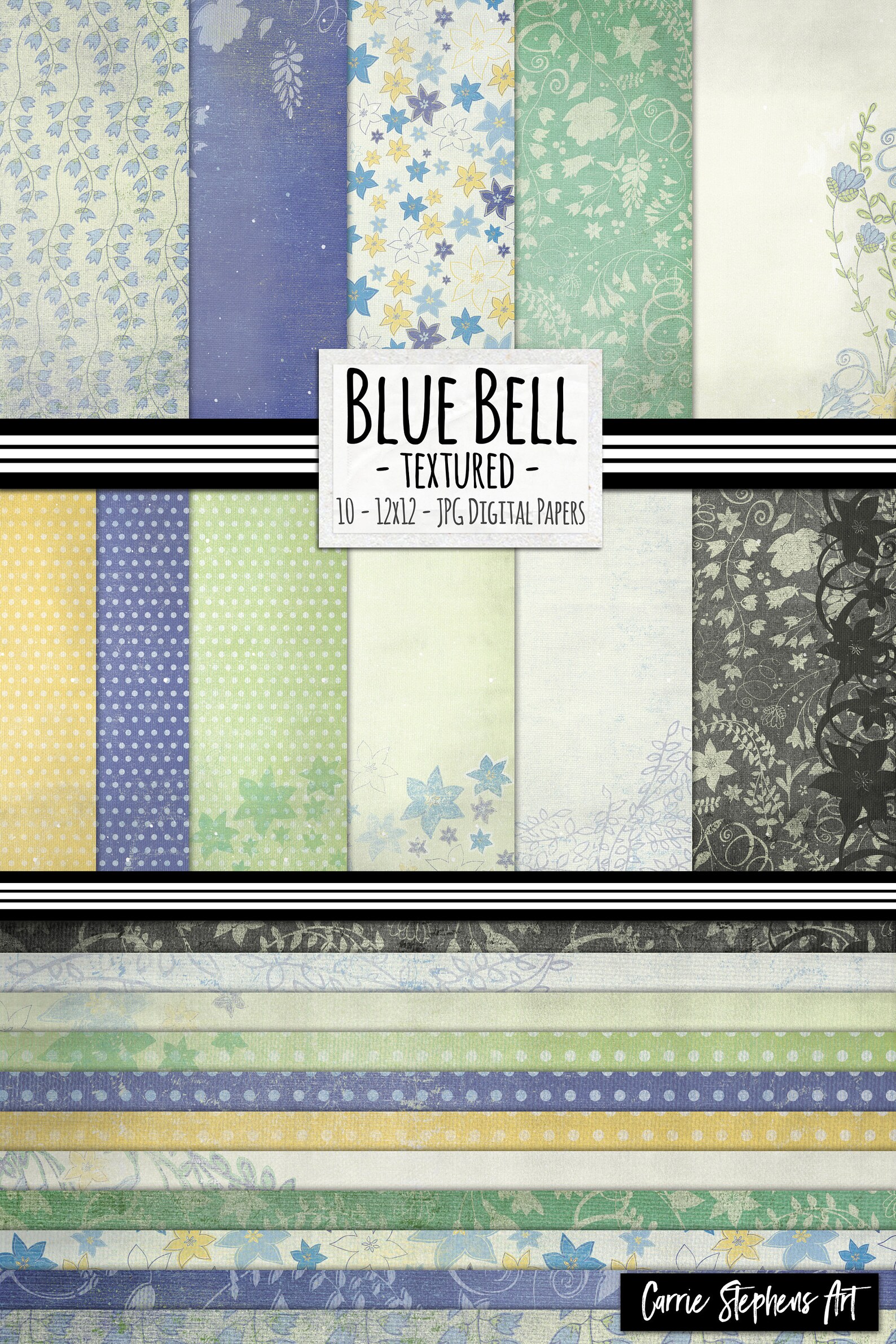 Flower Digital Papers, Spring Floral Paper, Periwinkle Blue Flower ...