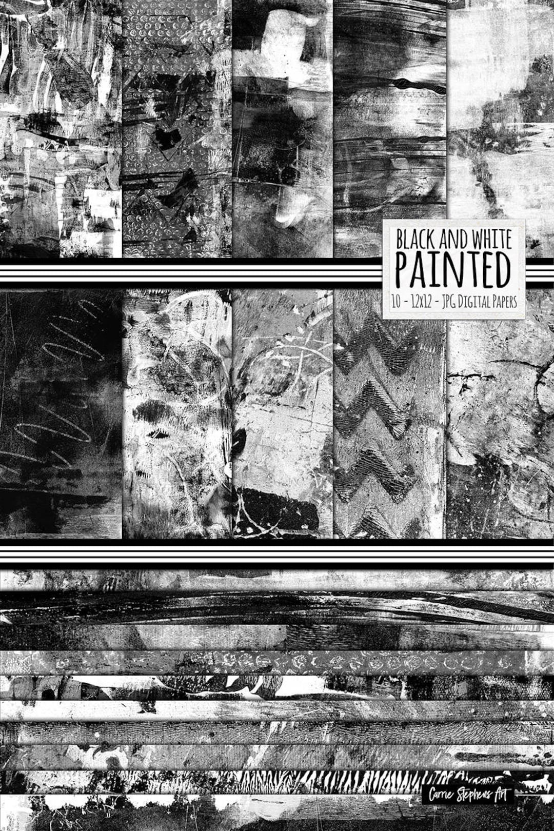Black & White Background Textures, Painted Canvas Digital Paper ...