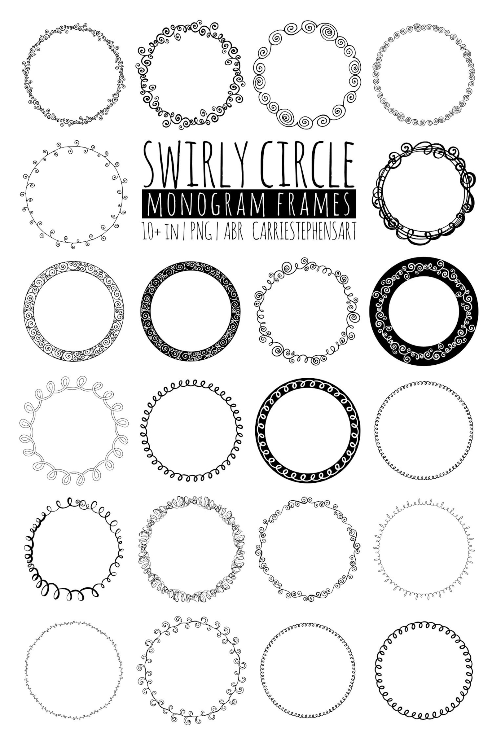 Swirl Circle Borders Decorative Flourish Round Monogram - Etsy