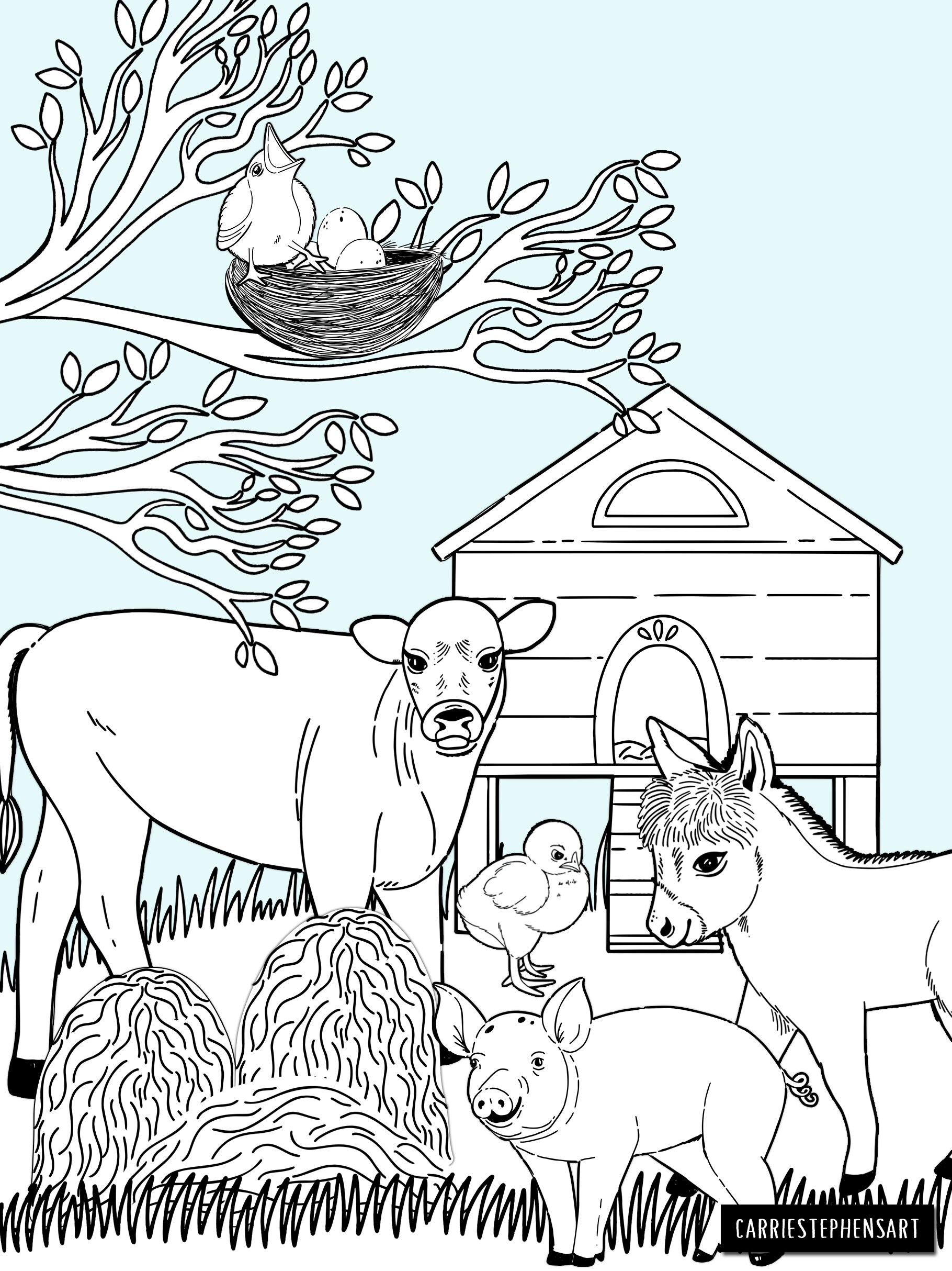 Farm Animal Baby Line Art, Cute Animal Doodles, Farm Clipart Graphic ...