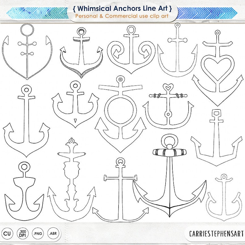Anchor ClipArt Hand-Drawn Line Art Anchor Clip Art & | Etsy