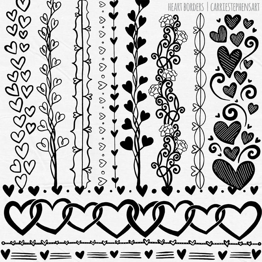 Line Heart Border Clipart Heart Digital Stamps Printable - Etsy