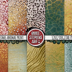 Christmas Animal Print Digital Paper, Leopard Pattern Textured ...