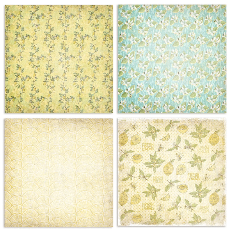 Chic Lemon Digital Paper, Lemon Pattern Vintage Kitchen Theme, Yellow ...