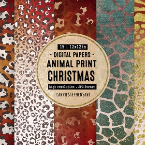 Christmas Animal Print Digital Paper, Leopard Pattern Textured ...