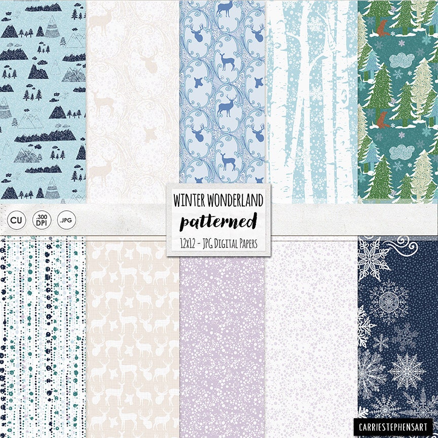 Woodland Winter Digital Paper Christmas Backgrounds | Etsy