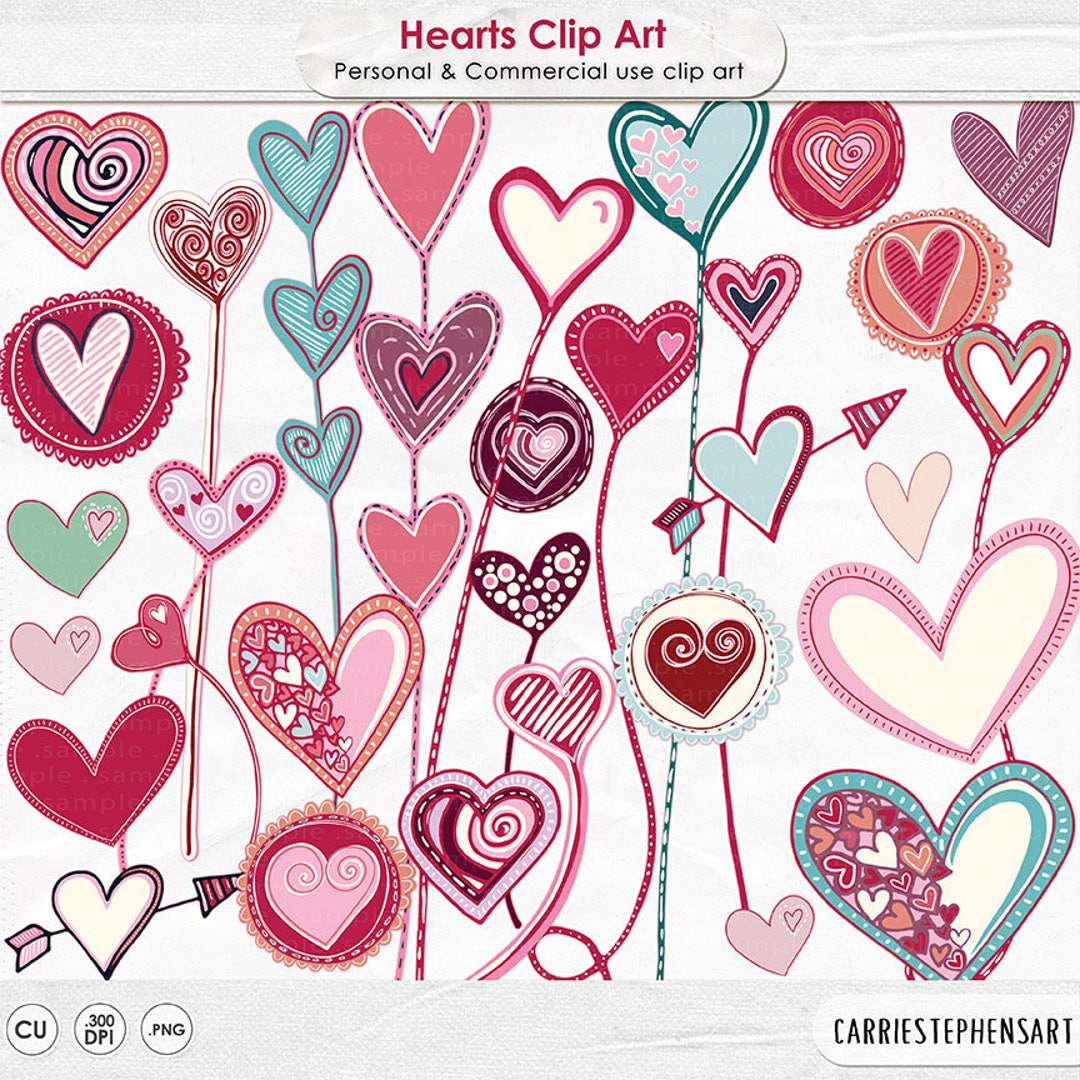 Heart Doodle Clip Art, Purple and Pink Heart Doodles, Love Valentine's ...
