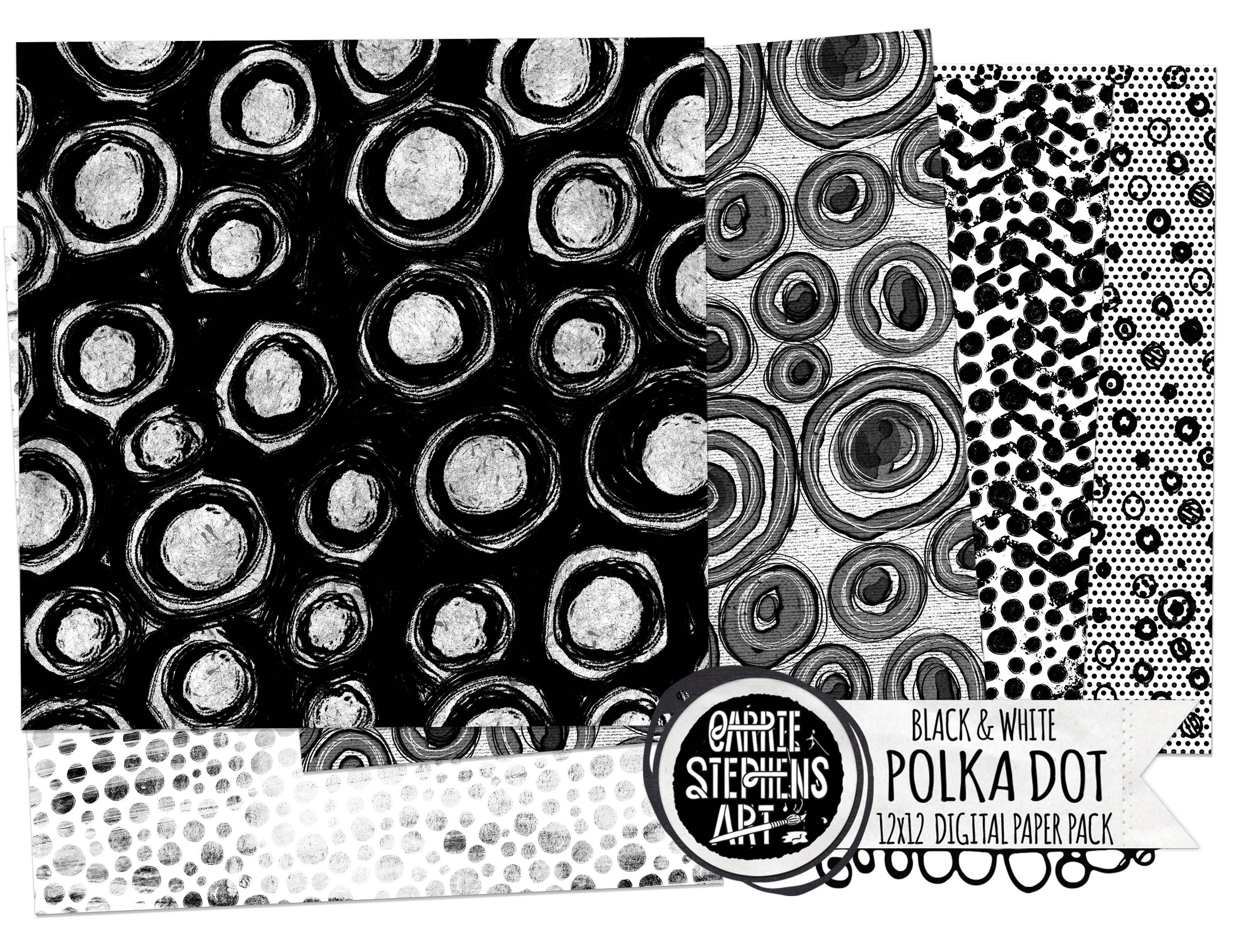 Black & White Polka Dot Digital Paper Pack 12x12 Backgrounds | Etsy