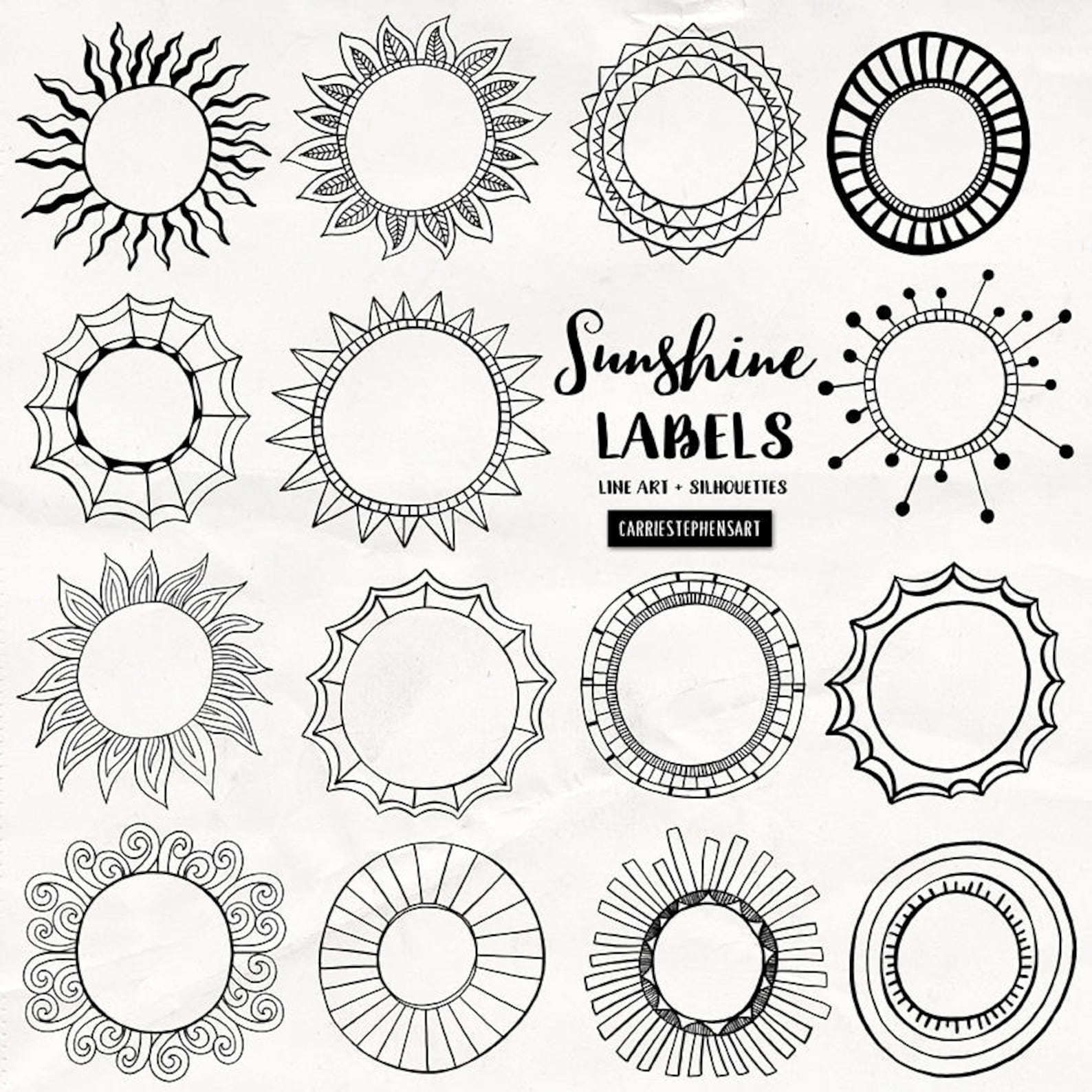 Sunshine Labels Circle Doodle Border Clip Art Printable | Etsy