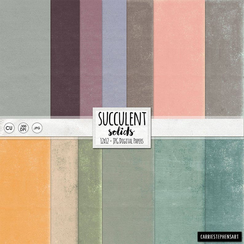 Succulent Solid Digital Paper Pack, Purple, Teal, Peach, Green ...