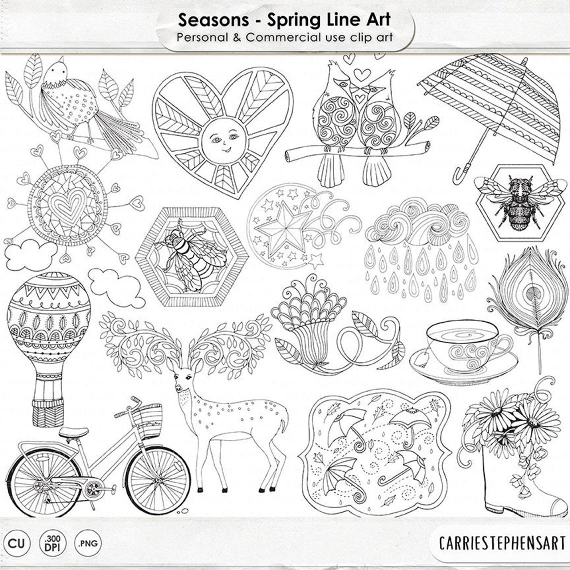 Spring Line Art Bundle, Season's PNG Illustrations, Spring Clipart ...