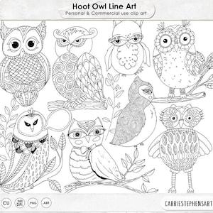 Cute Owl Doodle Clipart, Black Lineart Images, Hand-drawn PNG Digital ...