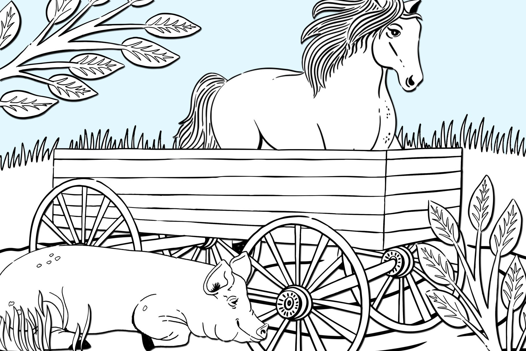 Farm Animal Line Art Images Cute Animal ClipArt Hand-Drawn | Etsy