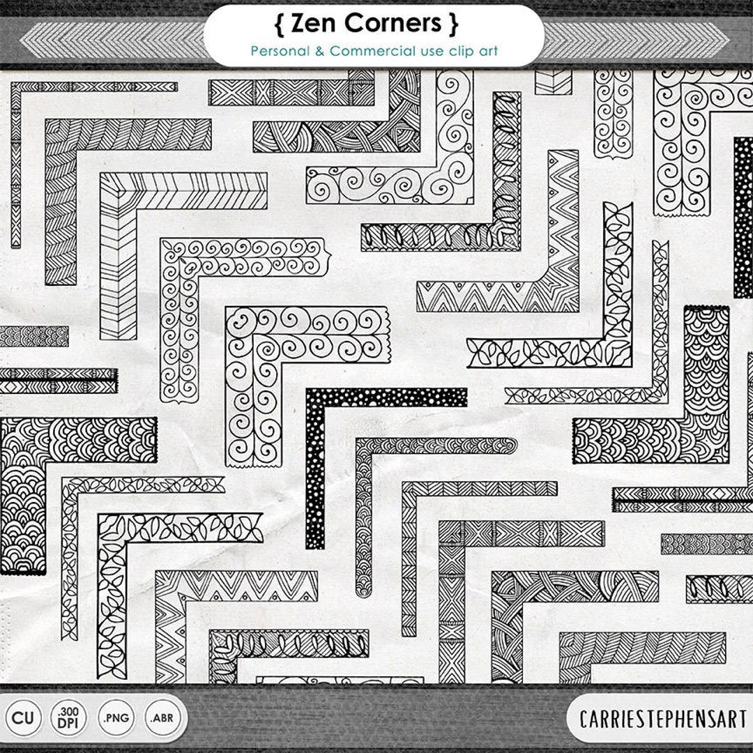 Photo Overlay Corner Clipart, Zen Doodle Border Corners, Digital Stamps ...