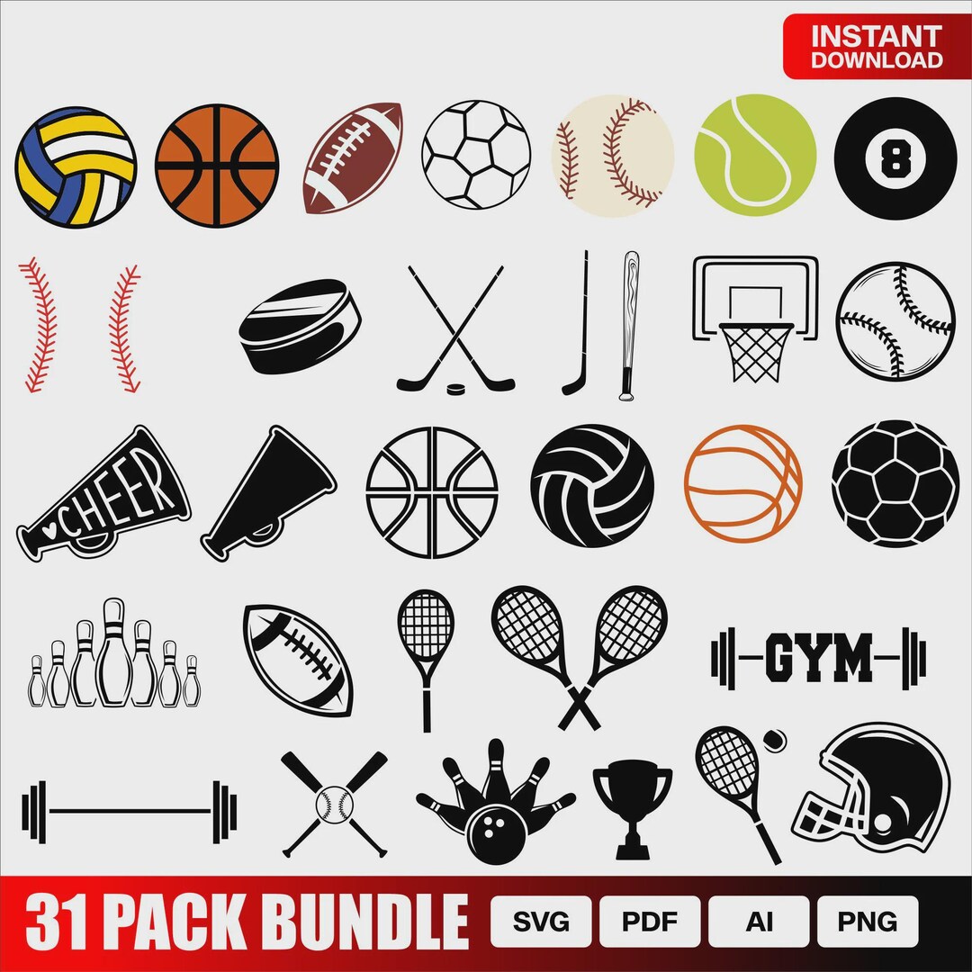 Sport Balls SVG Bundle, Sports Supplies Football - Basketball ...