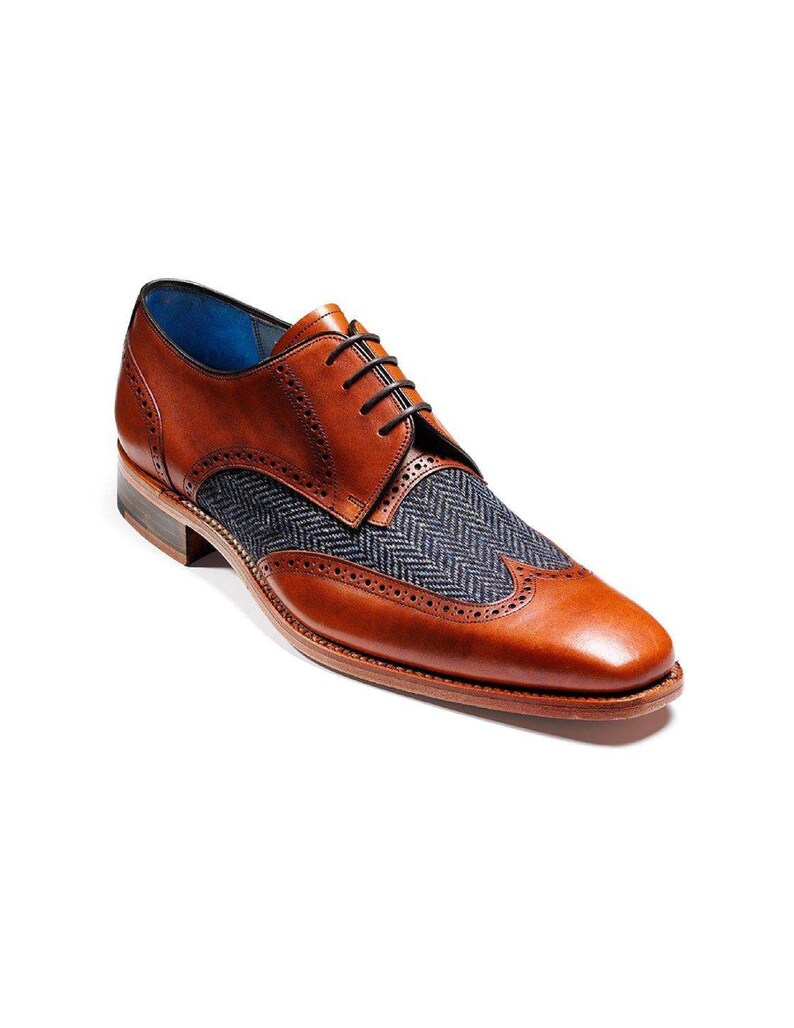 Handmade Brown Leather & Tweed Wingtip Brogue Shoes – Classic/casual ...