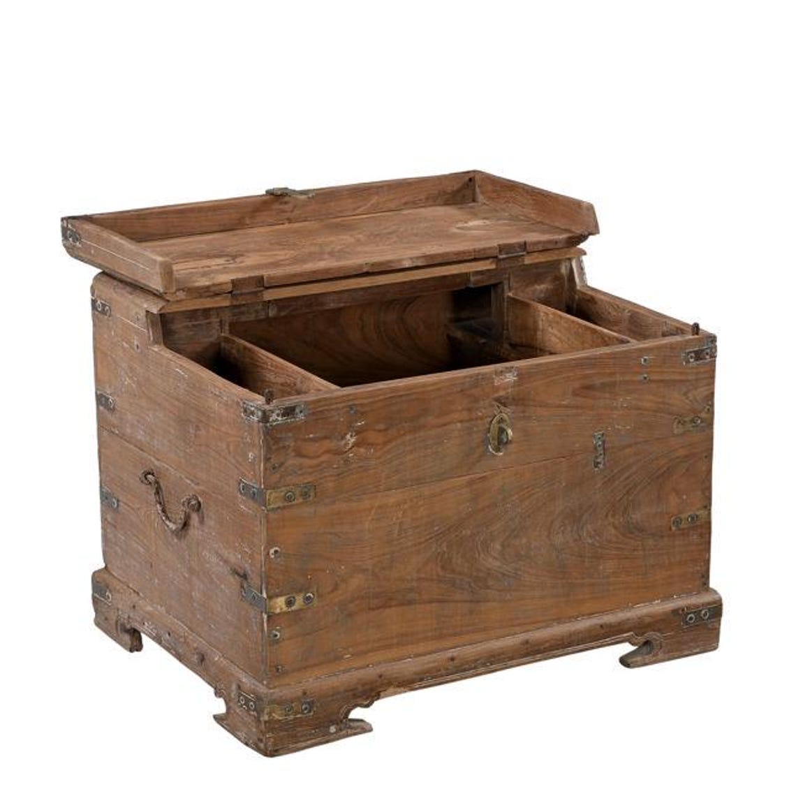 Solid Teak Antique Dowry Trunk | Vintage Teak Storage Chest | One-of-a ...