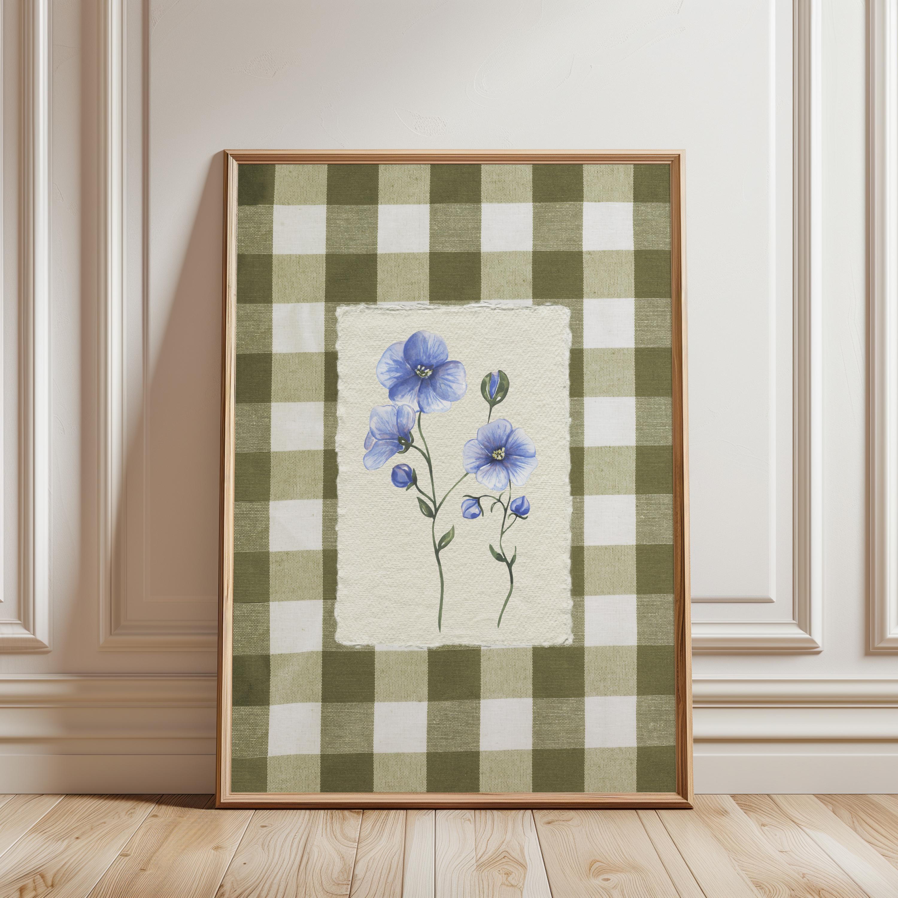 Green Gingham Flower Print, Farmhouse Wall Art, Cottagecore Print ...