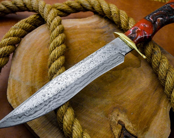 Damascus Bowie Knife High-polish Blade With Resin Handle" is Designed ...