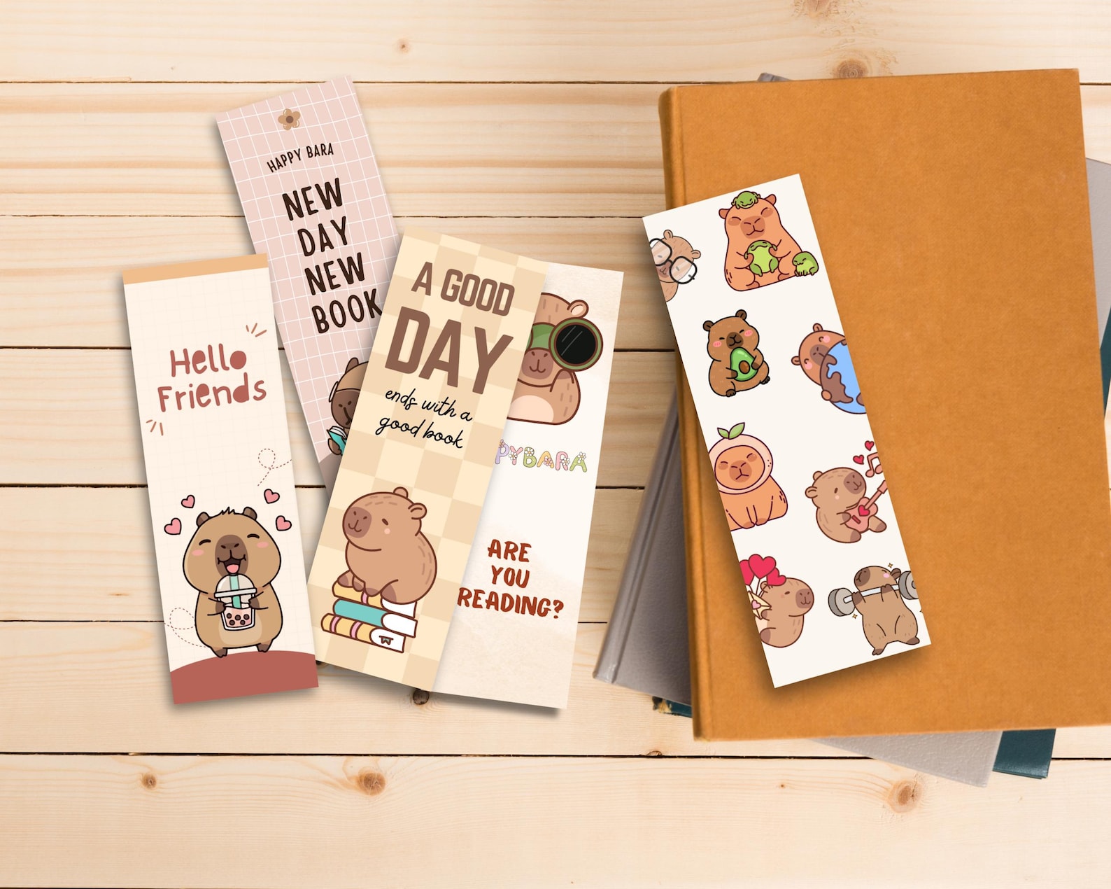 Capybara Bookmark Set of 5, Printable Relaxing Capybaras, Cute Animal ...