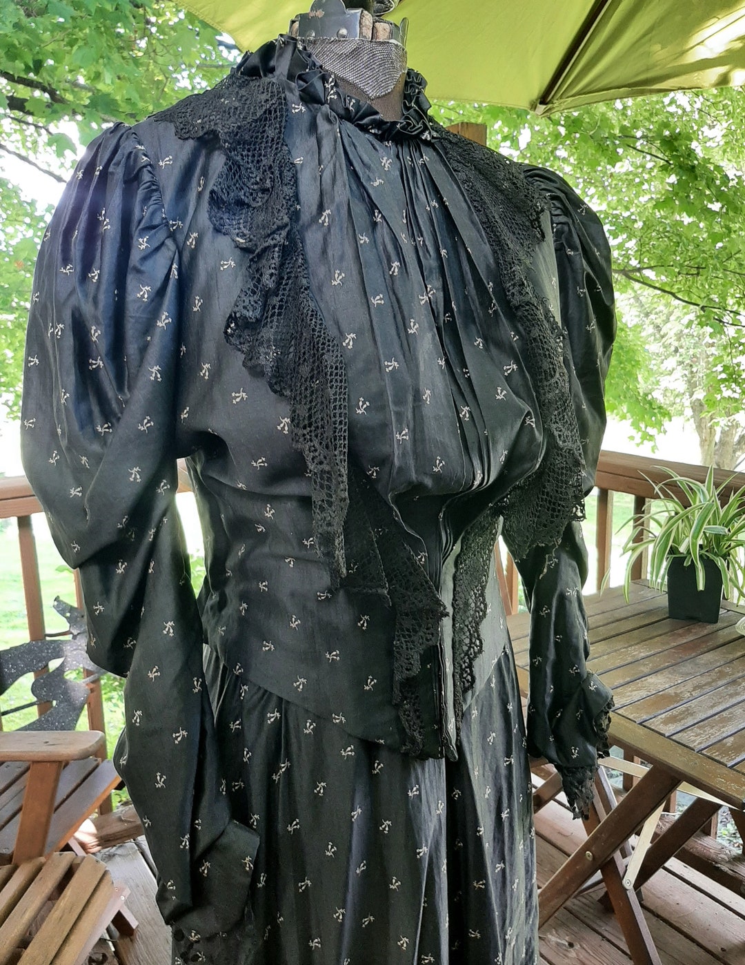 Antique 1800s Half Mourning Dress Edwardian Victorian French Silk Satin ...