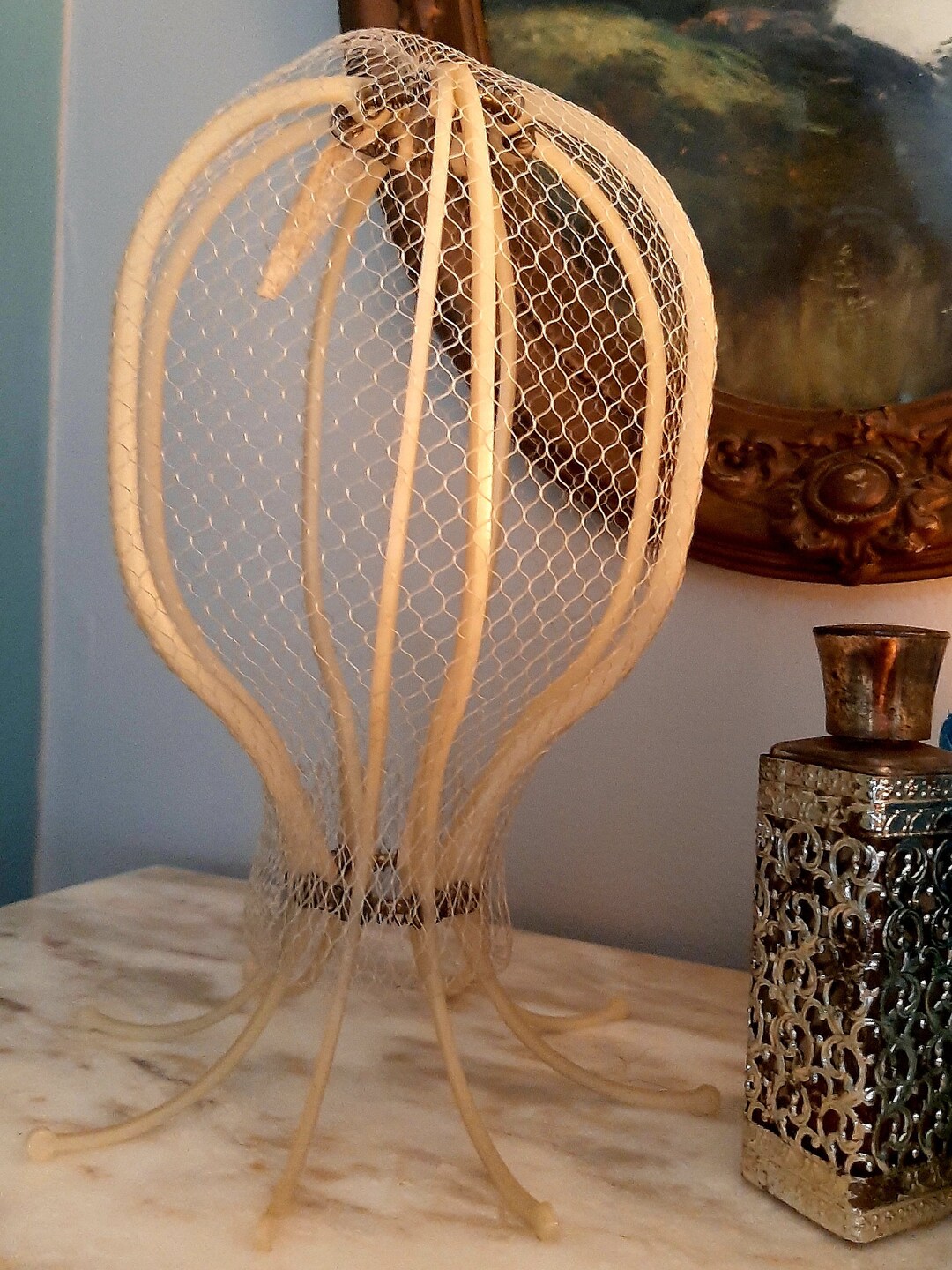 Vintage Hat Display Stand Store Display Net Fabric Cover Dresser Item ...