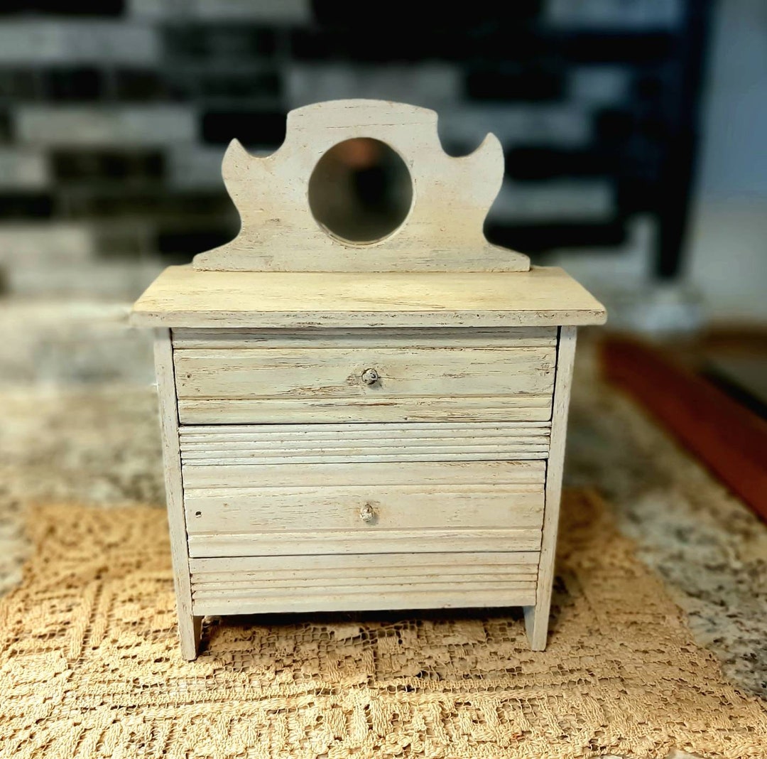 Antique 1900s Wooden Primative Doll Shabby Chic White Dresser 2 Drawers ...