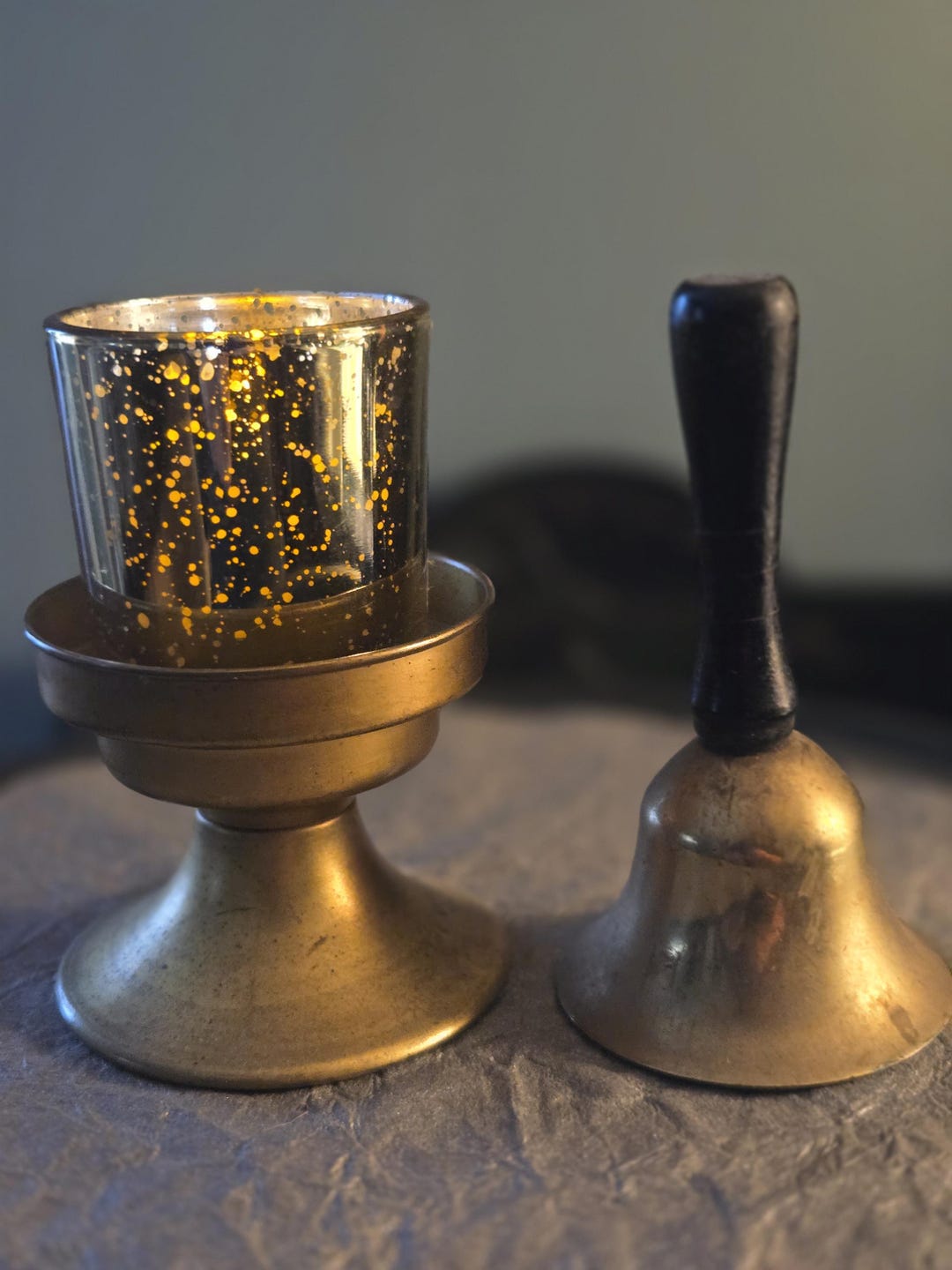 Antique Religous Church Candle Holder Pedestal Stand Gold Glass Battery ...