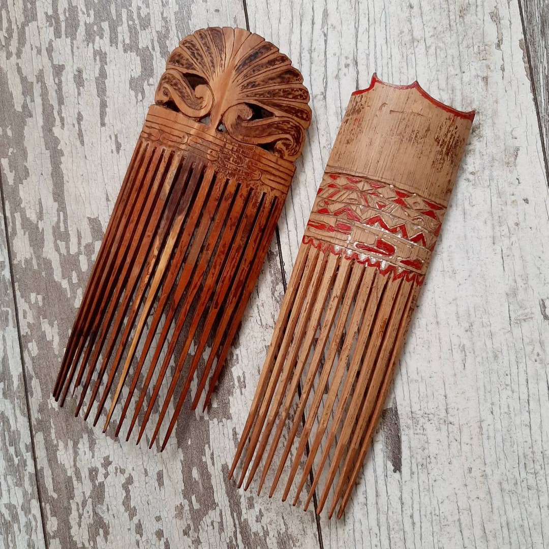 2 Antique Asian Chinese African Tribal Wooden Carved Hair Comb - Etsy