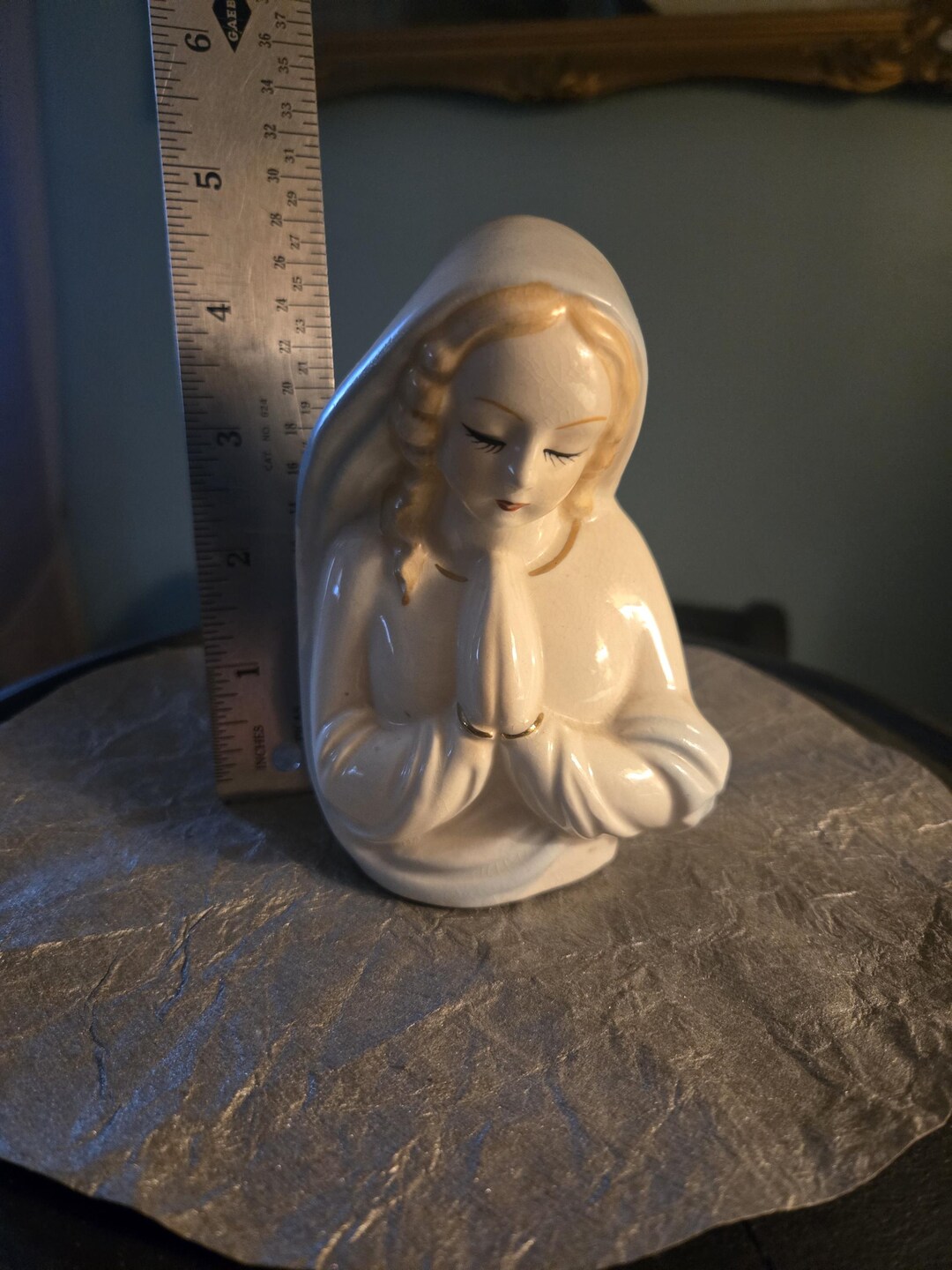 Vintage Virgin Mary Holy Mother Chalkware Vase Bust Planter Rosery ...
