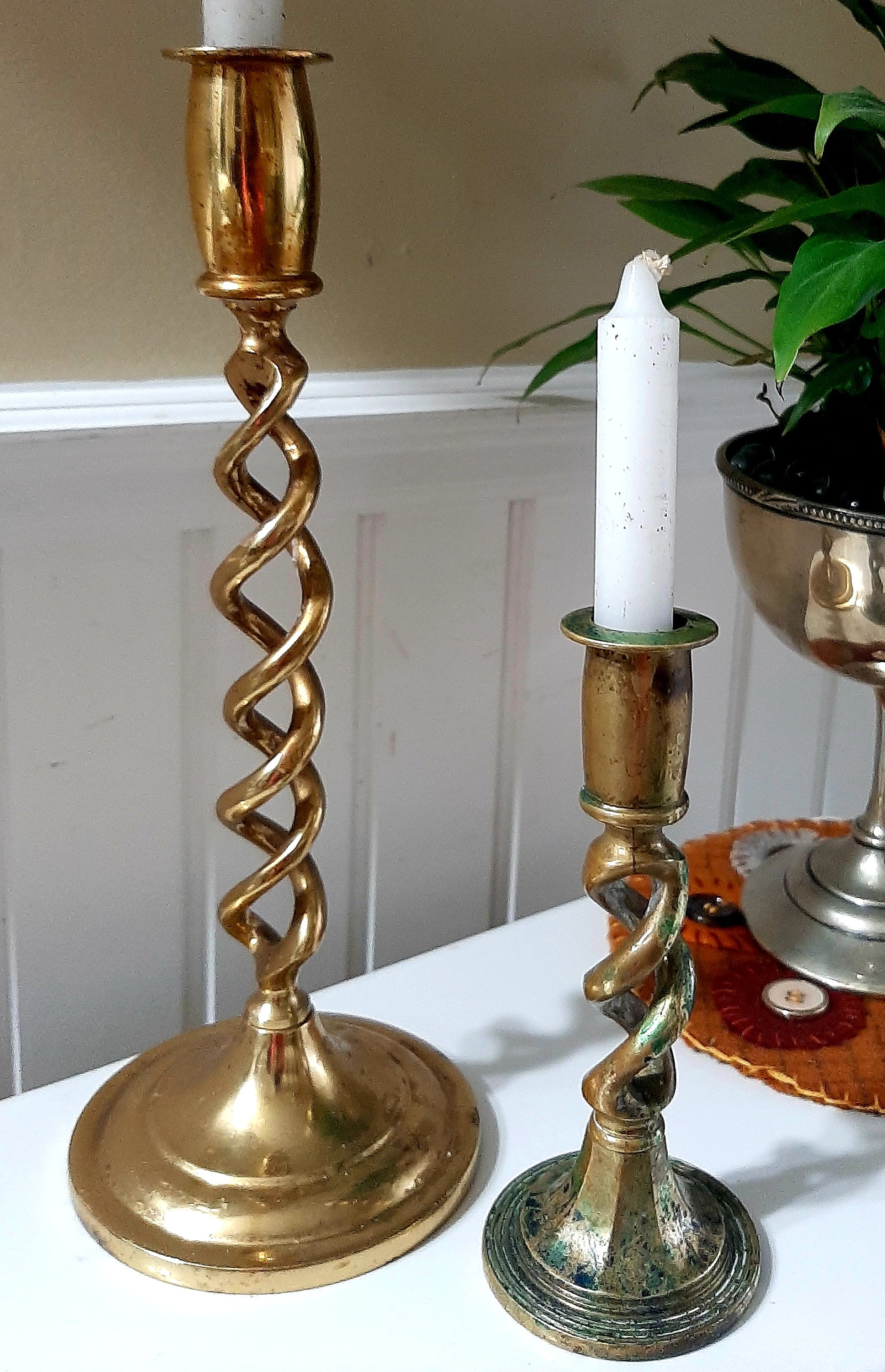 Vintage English Barley Twist Brass Candlestick Holder Pair Jacobean ...