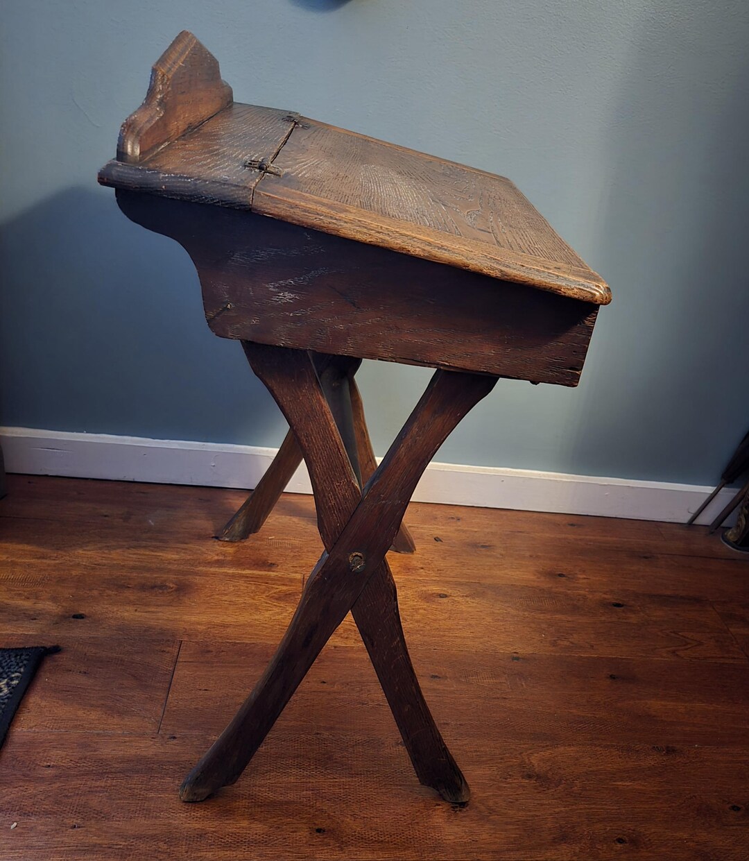 Antique Oak Traveling Secretary Slant Top Portable Writing Wood Lap ...