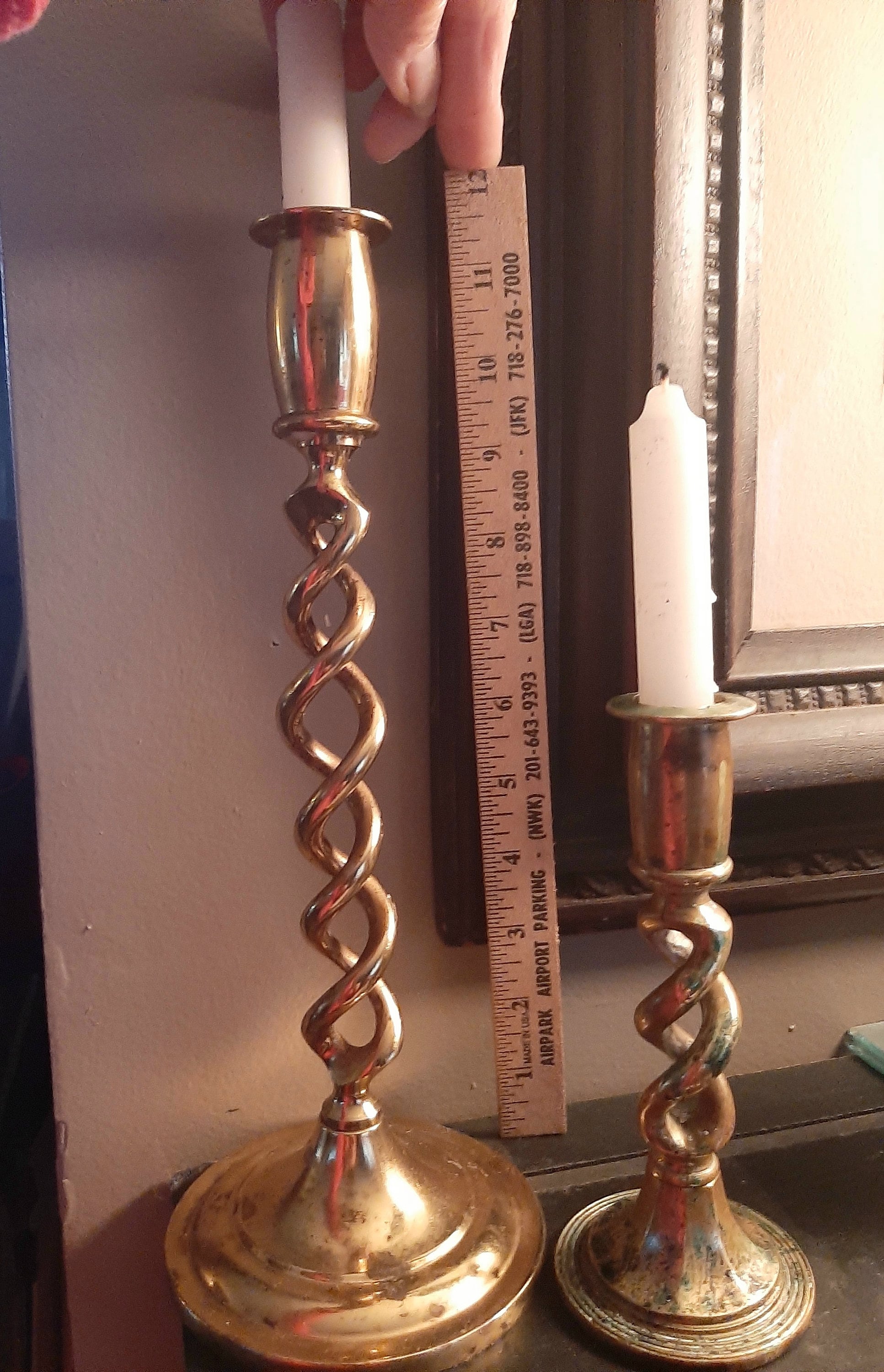 Vintage English Barley Twist Brass Candlestick Holder Pair Jacobean ...