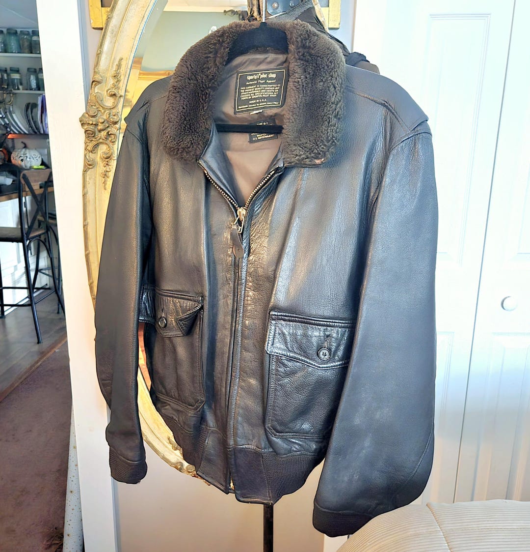 Vintage 60s Authentic Flight Leather Bomber Jacket Sherpa Collar ...