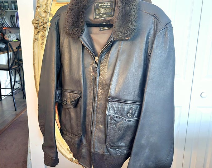 Vintage 60s Authentic Flight Leather Bomber Jacket Sherpa Collar ...