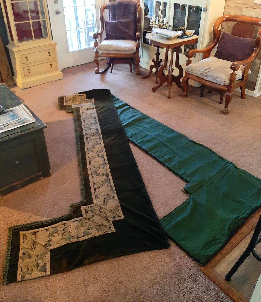 Theater Stage French Valance Curtain of Green Silk Velvet 1880s Early ...