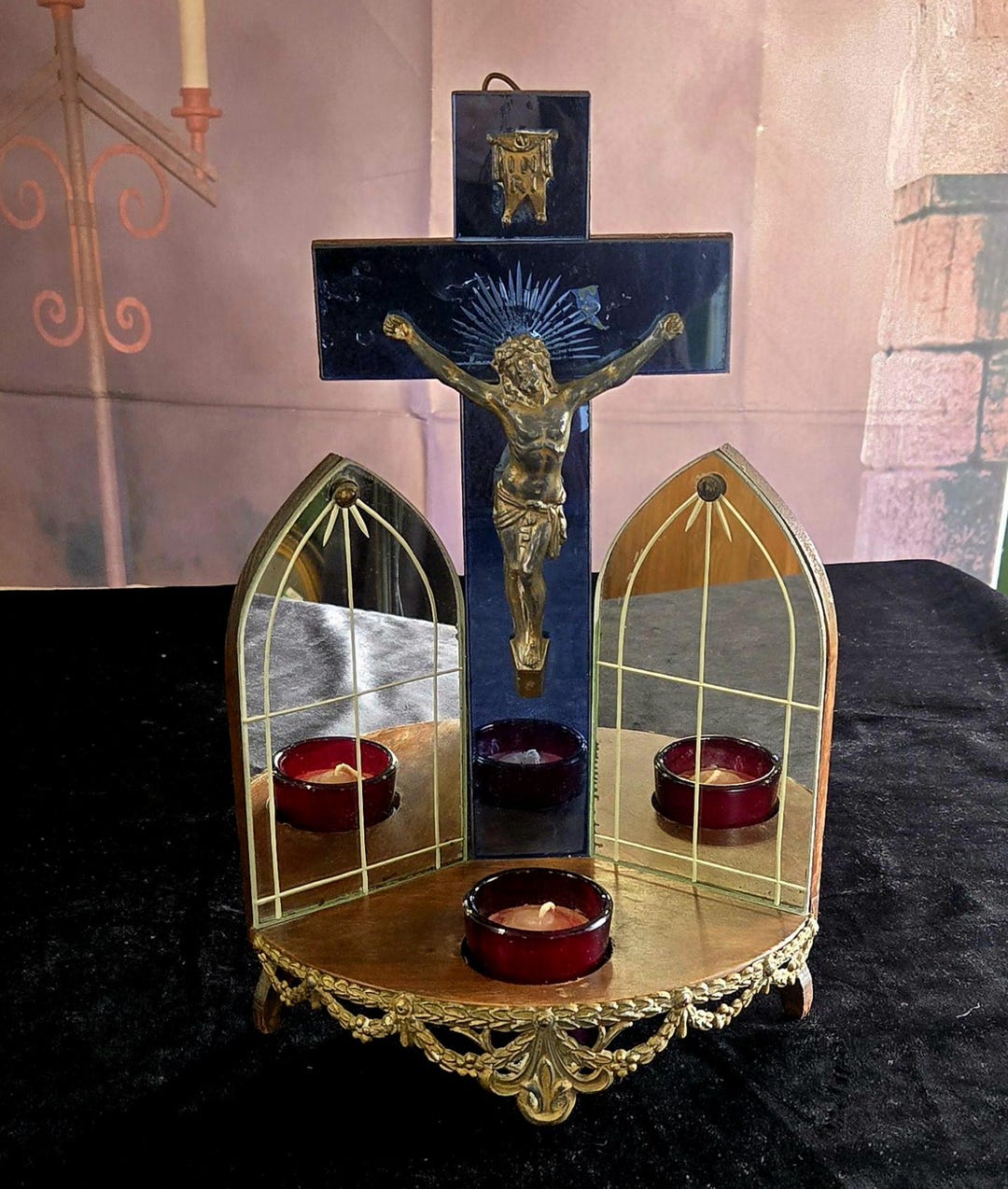 SALE Vintage Religous Catholic Home Altar Viaticum 1930s Blue Glass ...