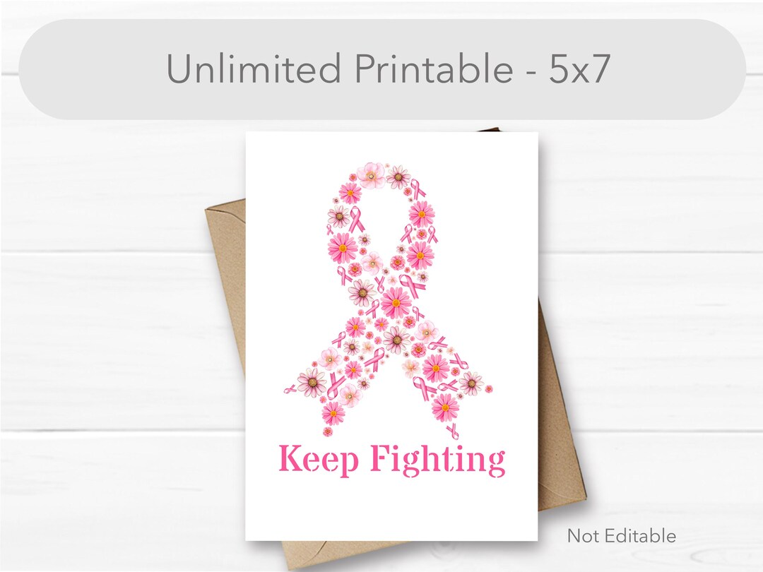 Breast Cancer Greeting Card 5x7 | Keep Fighting | Get Well (digital ...