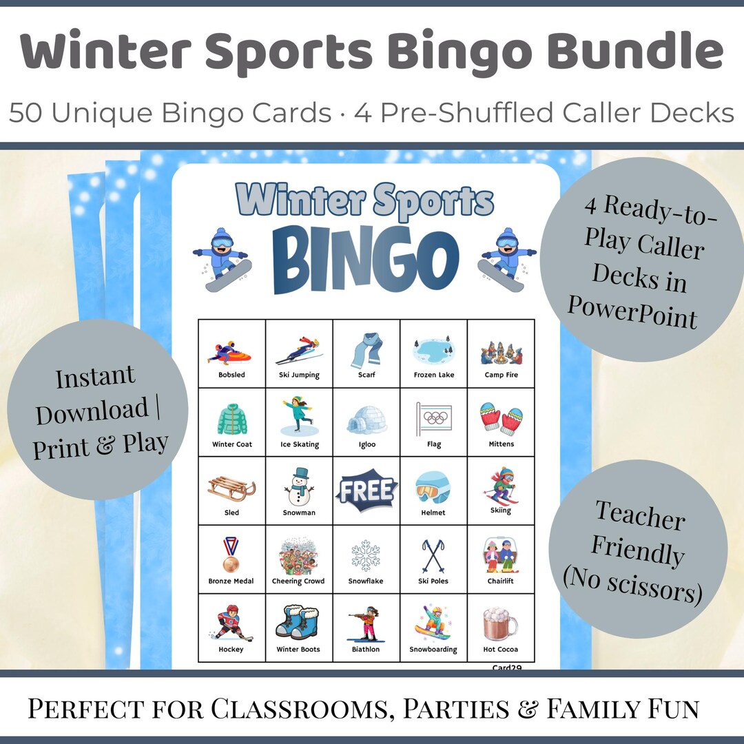 Winter Sports Bingo Game: 50 Unique Cards, Powerpoint Ready (digital ...