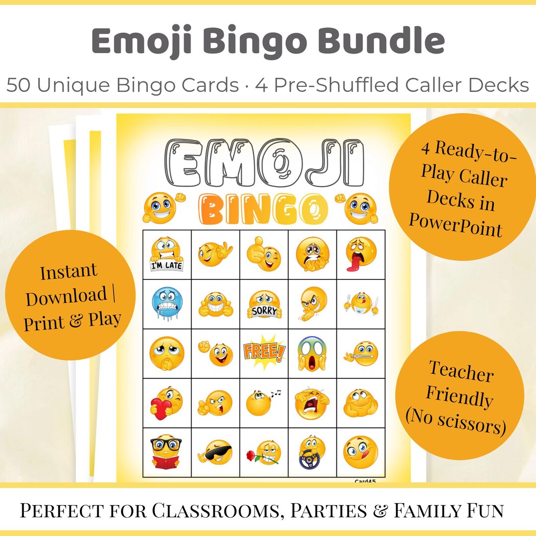 Emoji Bingo Game: 50 Unique Cards, Powerpoint Ready (digital Download ...