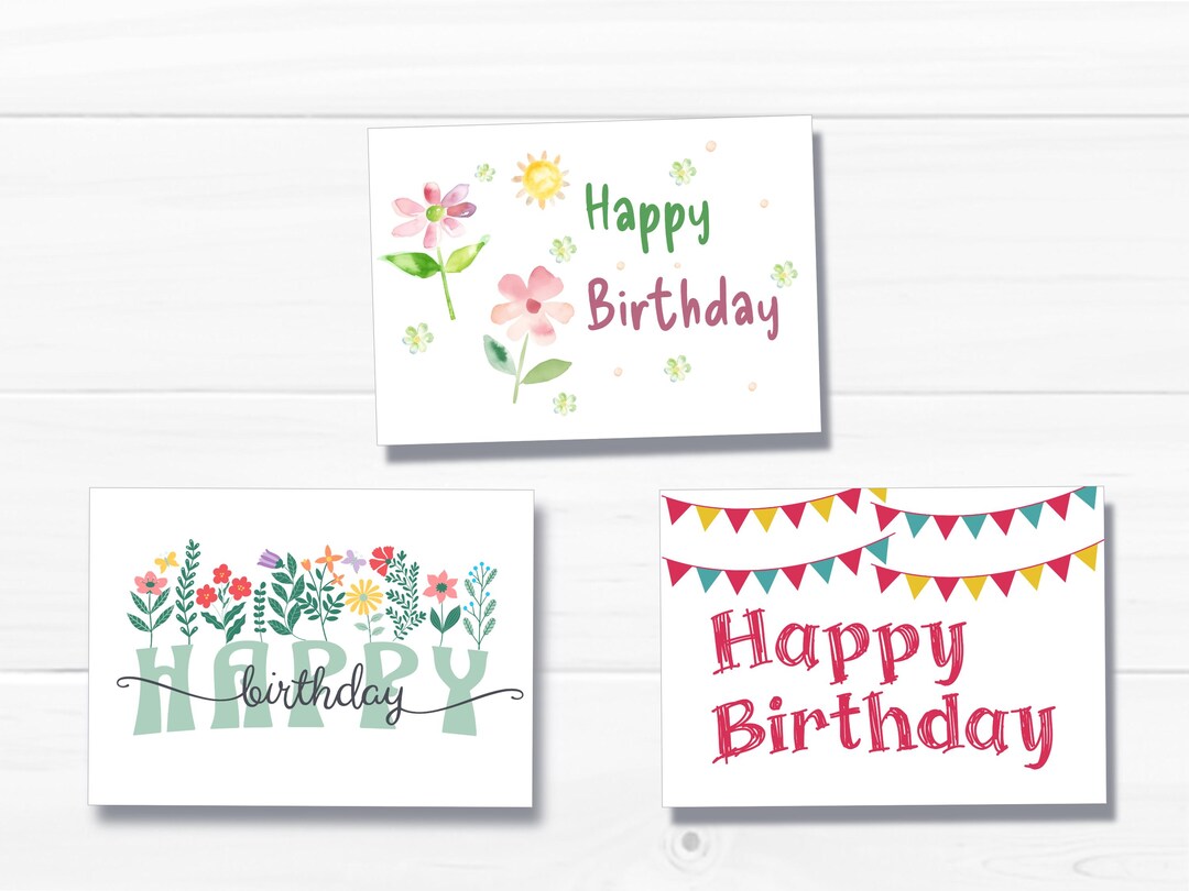 Printable Happy Birthday Greeting Card Set | 3 Designs Ready to Print ...