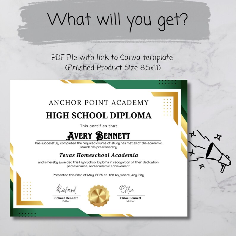Editable Homeschool Diploma Template, High School Graduation ...