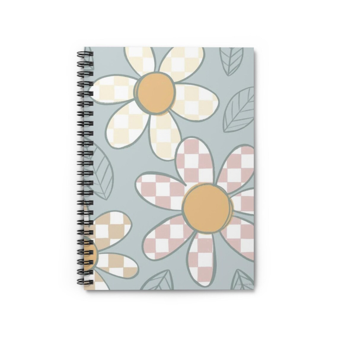 Checkered Floral Notebook - Spiral Journal, Ruled Line Paper, Cute ...