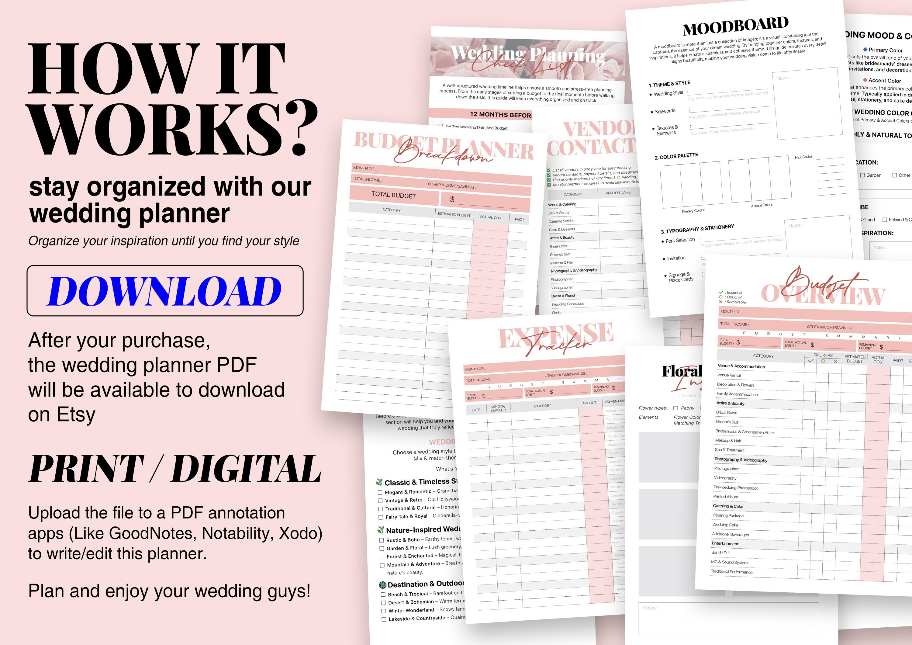 Wedding Planner Template Printable PDF SIZE A4, Canva Use Apps, Wedding ...
