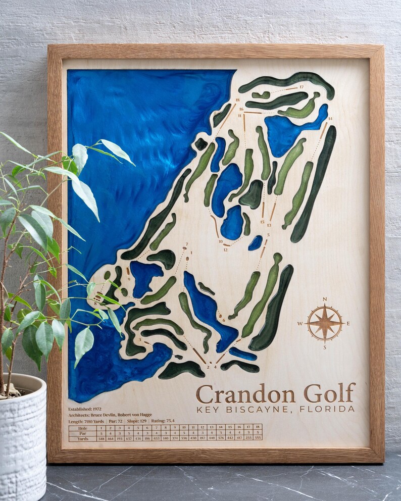 Custom Golf Course Map With Epoxy Resin and Hardwood Frame Personalized ...