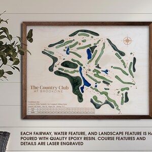 Custom Golf Course Map With Epoxy Resin and Hardwood Frame Personalized Modern Framed Art Poster ...