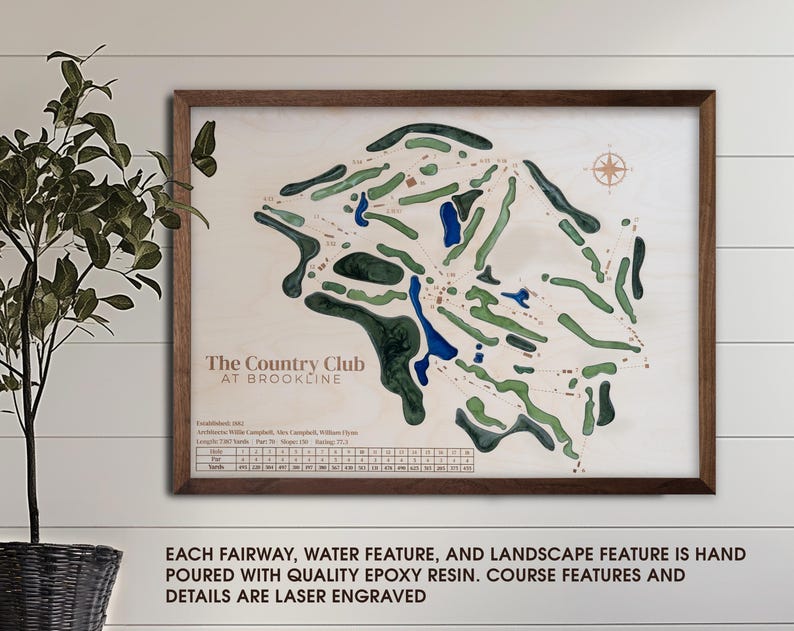 Custom Golf Course Map With Epoxy Resin and Hardwood Frame Personalized ...